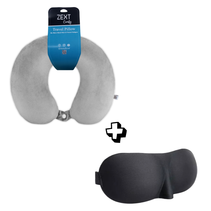 ZEXT Comfy Travel Pillow + 3D Eye Mask (Blindfold) Travel neck cushion ...