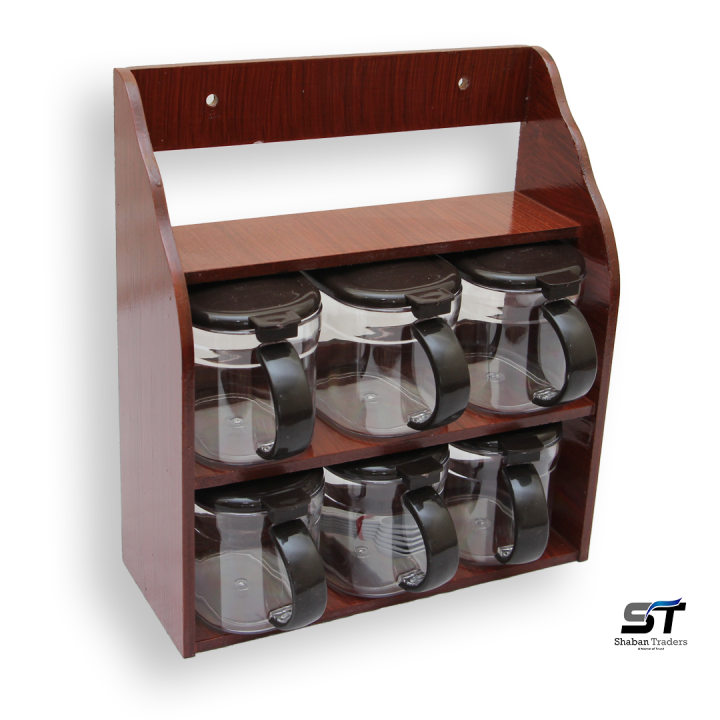 "Premium Wooden Spice Rack Organizer & Masala Rack Set with Jars | Wall ...