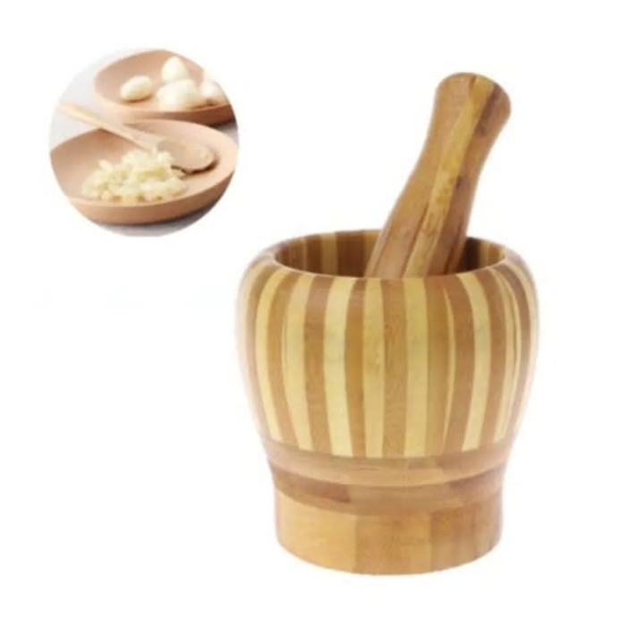 Natural Wooden Rustic Mortar And Pestle Set For Crushing | Daraz.pk