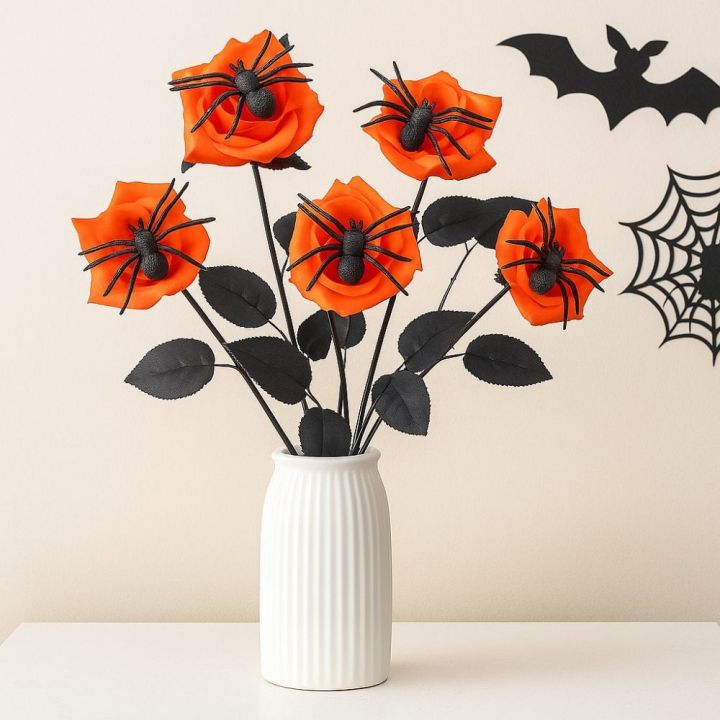 DIY Craft 38cm Halloween Artificial Rose Gothic Realistic Spider Rose ...