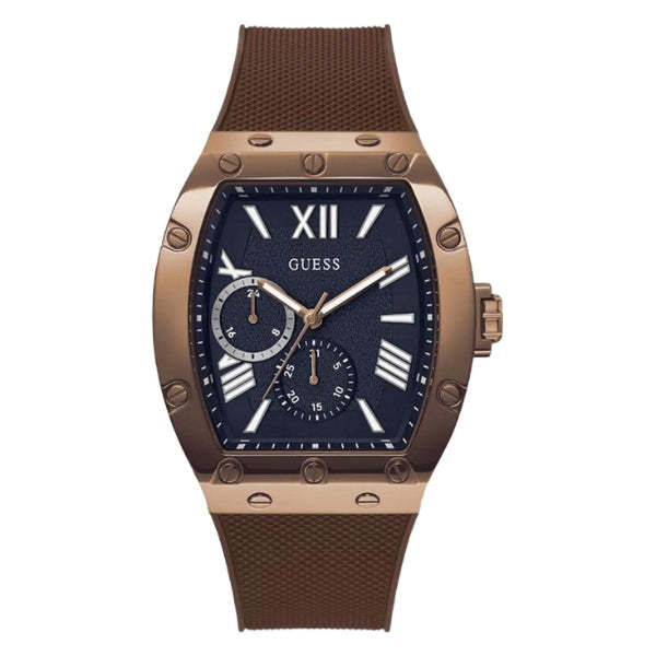 Guess Phoenix Brown Leather Strap Blue Dial Quartz Watch for Gents ...