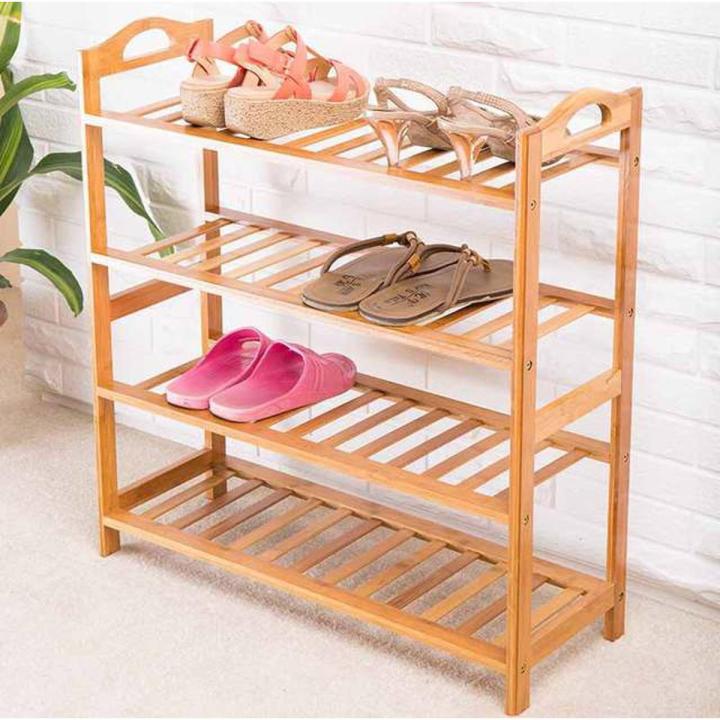 Bamboo Wooden 4 Shelf Multi purpose Shoe Rack Storage Organizers | Daraz.pk