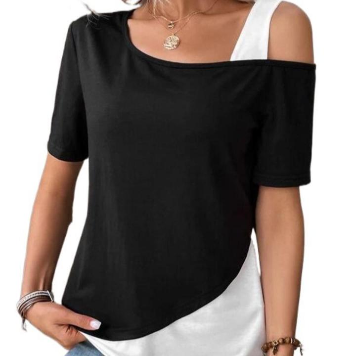COLORBLOCK ASYMMETRICAL NECK AFORDABLE COLORBLOCK TOP WITH ASYMMETRICAL ...