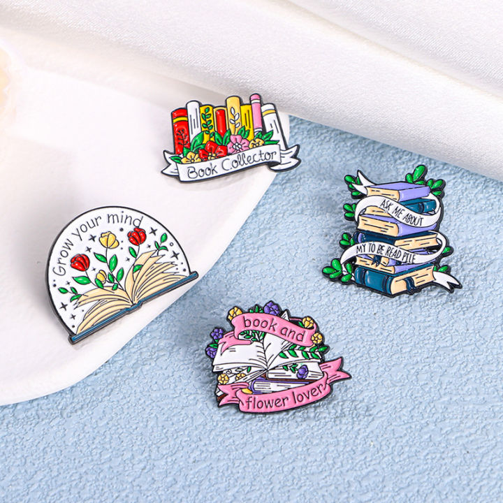 Cartoon brooches English book series creative herbal book badges ...