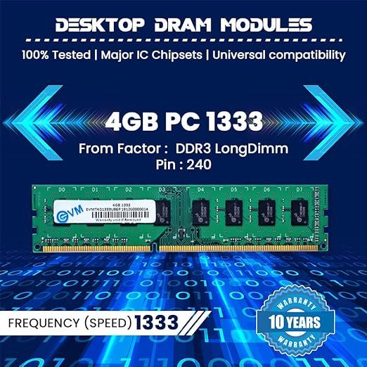 4GB DDR3 Desktop RAM 1333MHz Long-DIMM Memory - Boost Computer Speed and Performance with Low ...