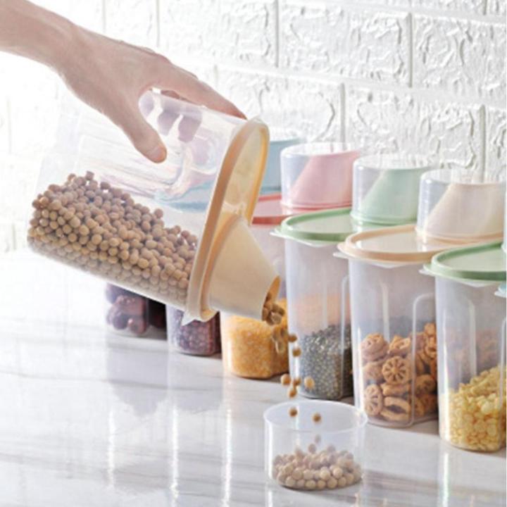 6Pcs 1kg Kitchen Dispenser with Lid Plastic Rice Container Food Storage ...