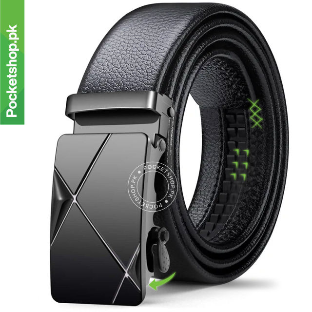 Auto Lock Belts for Men with Soft Lychee Pattern Faux Leather Strap ...