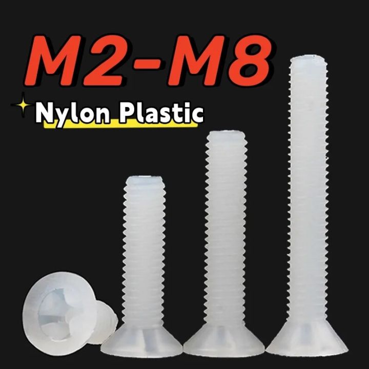 20-100pcs White Nylon Flat Head Philips Screw M2 M2.5 M3 M4 M5 M6 M8 ...