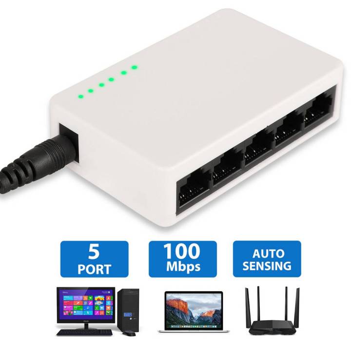 5 Ports Fast Ethernet 10/100Mbps LAN RJ45 Switcher Lan Hub with Power ...