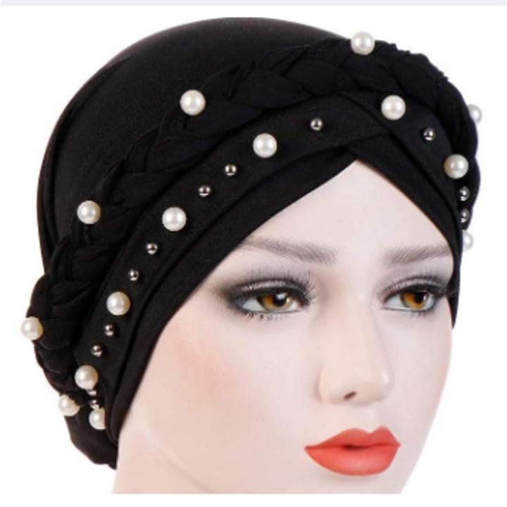 PACK OF 1 ASRARI HIGH QUALITY SOLID COLOR BEAD TURBAN STRETCH INNER ...