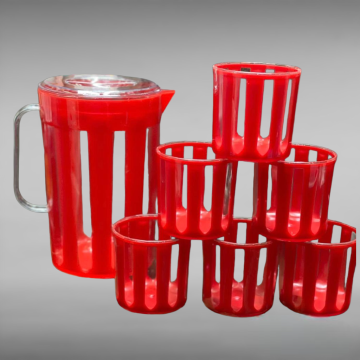 Water set 6 glass and 1 jug acrylic plastics 7pcs | Daraz.pk