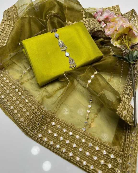 New Party Wear Kathan silk shirt and troser with necklaine 9 mm work ...