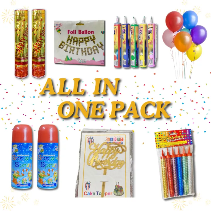 Birthday Foil Banner + 2 Party Poppers + 2 Snow Spray + Cake Topper + 5 ...