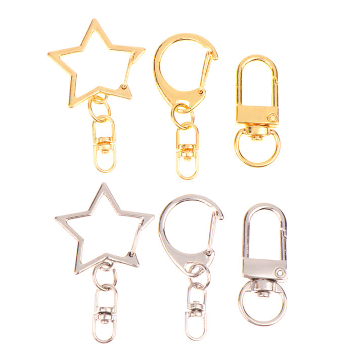 10Pcs Star Pentagram D-shaped Hollow Key Chain Rings Keychain DIY ...