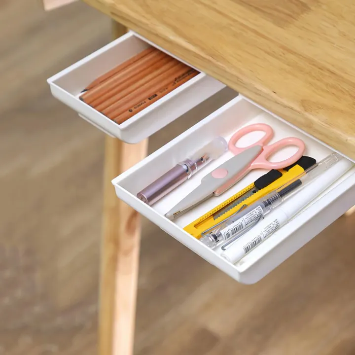 Hidden Drawer Under Table Plastic Desk Organizer Storage Box ...