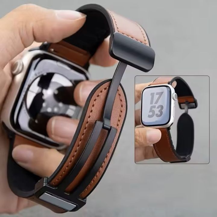Apple Watch 44 /45/49 MM Leather Magnetic D-Buckle Straps for Ser 1-9 ...