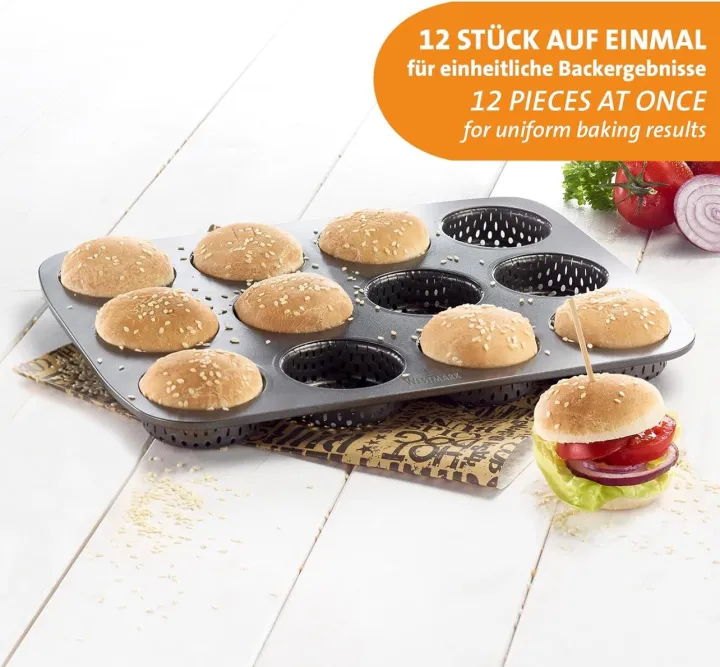 Bread mold Non Stick 12 HOLE Hamburger Bun Mold 12 Cavity Perforated ...