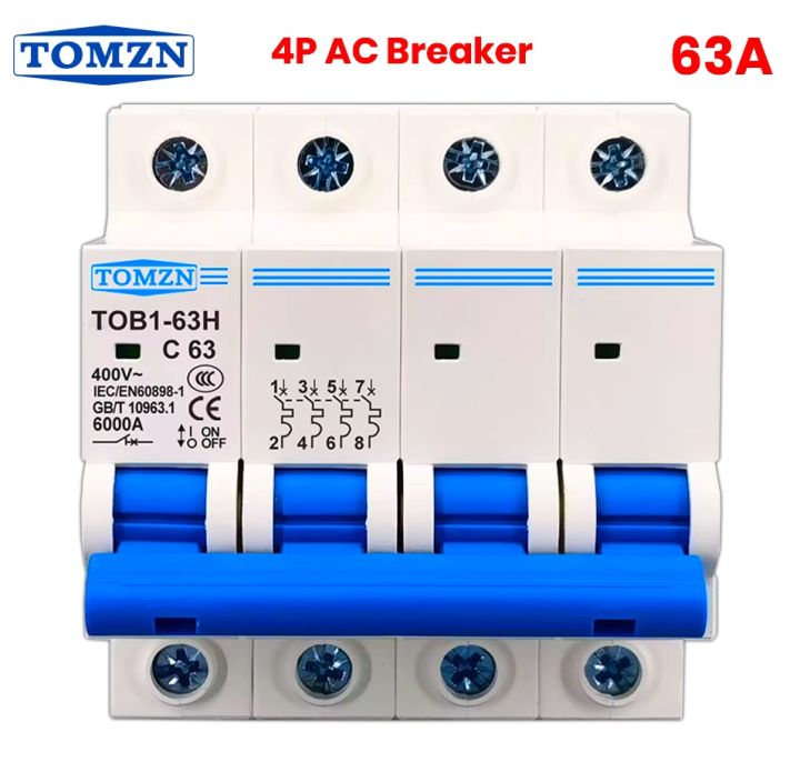 Original TOMZN 4 Pole (4P) AC Circuit Breaker 63A - Professional Three ...