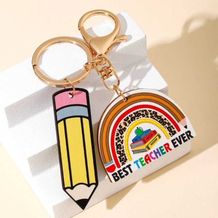 Key Holder Wooden Pencil Rainbow Keychain Geometric Shape English ...