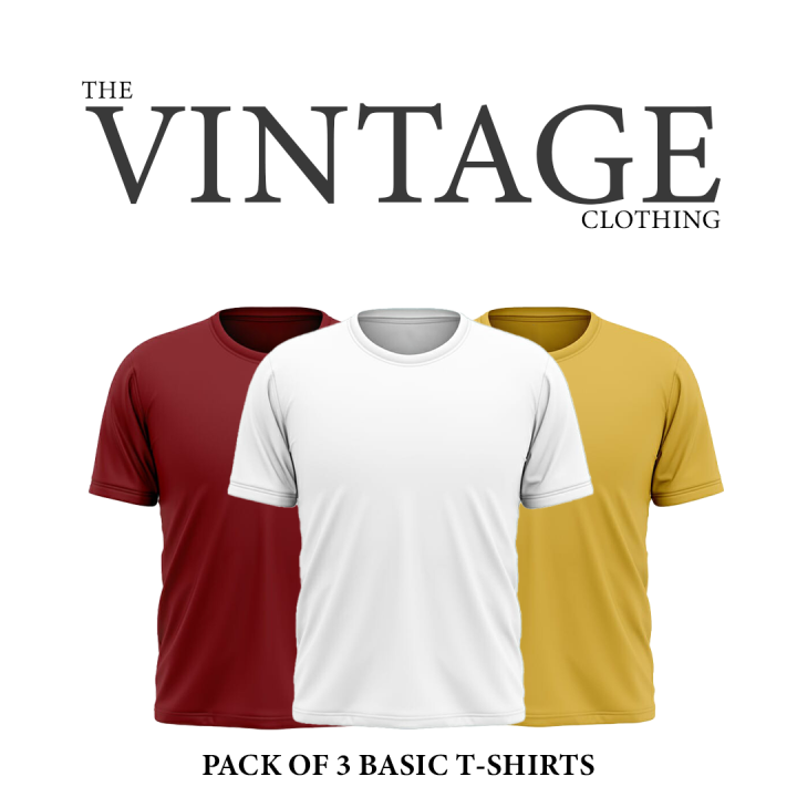 The Vintage Clothing pack of 3 premium quality basic plain T shirt | Daraz.pk
