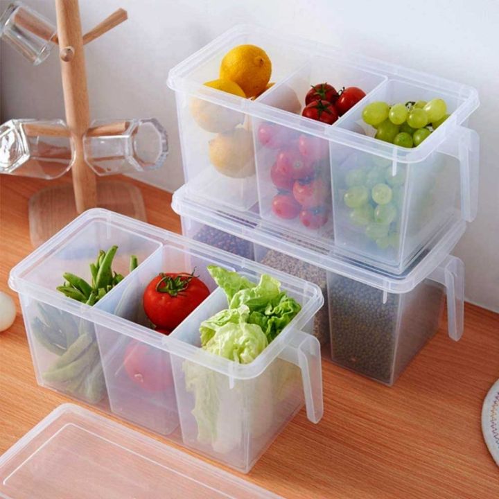 3 Partitions High Quality Kitchen Plastic Fridge Storage Lid Food ...