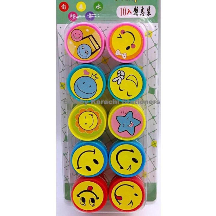 Set of 10pcs Cartoon Smiling Face Stamp Self-Ink Appreciation Stamps ...