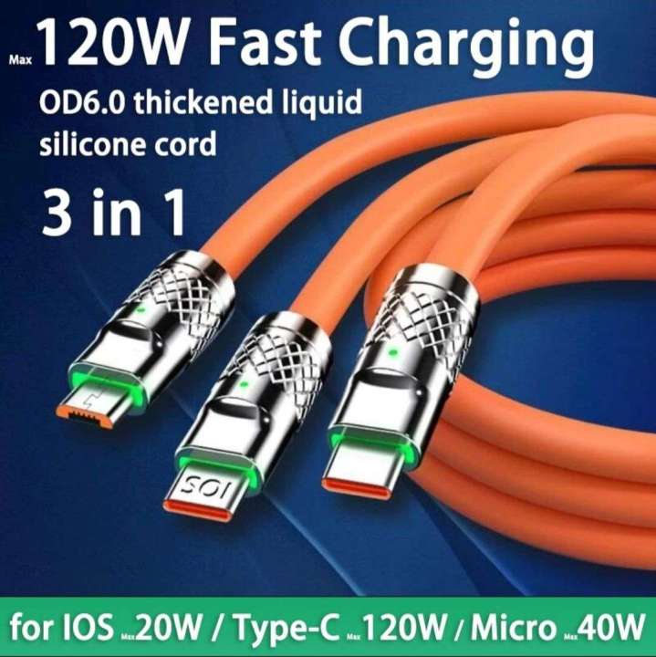 3 in 1 6A 120W USB Fast Charger Cable For Iphone Micro USB C Type C ...