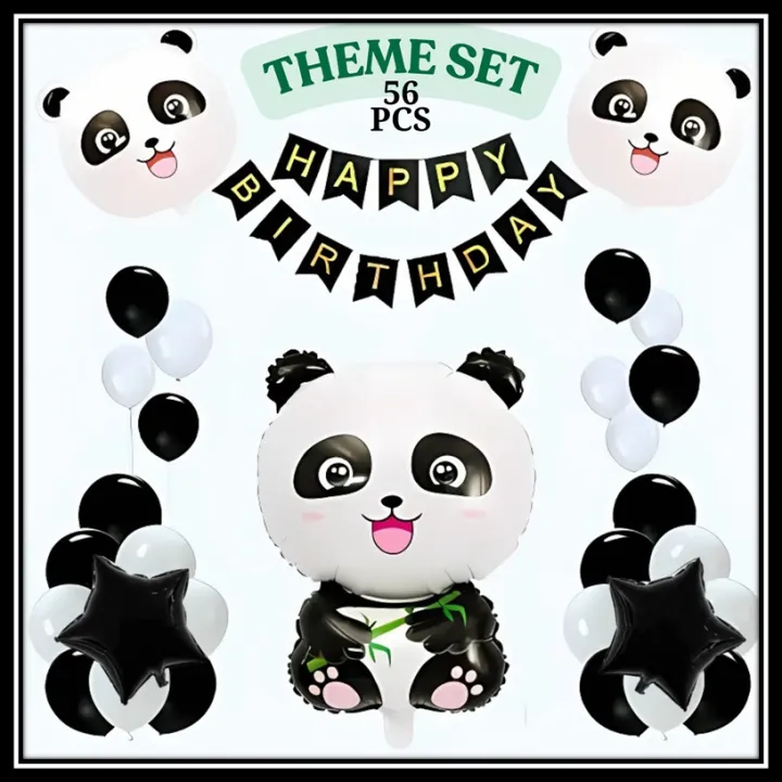 Panda Birthday Theme Decoration Kit Set of 56 Pcs Jungle Theme Birthday ...