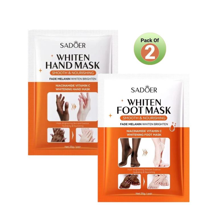 Sadoer Pack of 2 Niacinamide Hand & Foot Mask Set - Whitening ...