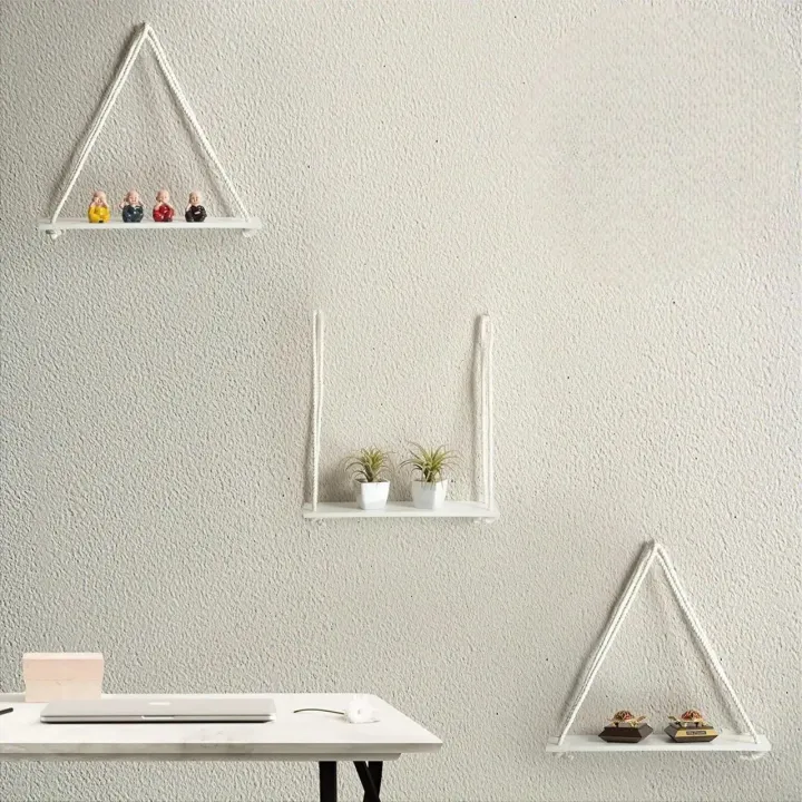 Hommey Wall Mount Rope Hanging Floating Rack Shelves for Home Office ...