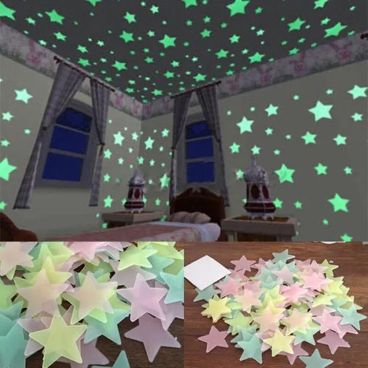 Pack of 100 - Fluorescent Night Glowing Stars Wall Sticker | Daraz.pk