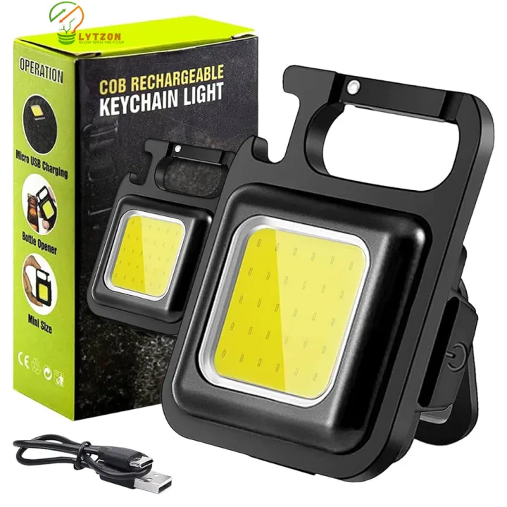 LYTZON Multi-Function COB Rechargeable Keychain Light Mini Flashlight ...