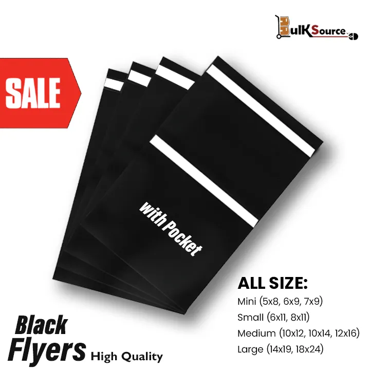 Premium Bundle of 50 (Black) Packing Material Flyers with Pocket - All ...