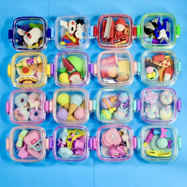 1 box of 4 small / mini erasers (1-3cm) / fancy erasers / rubbers ...