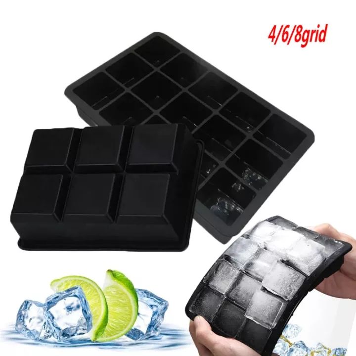 4/6/8 Grid Large Ice Tray Mold Silicone Ice Cube Square Tray Mold DIY ...