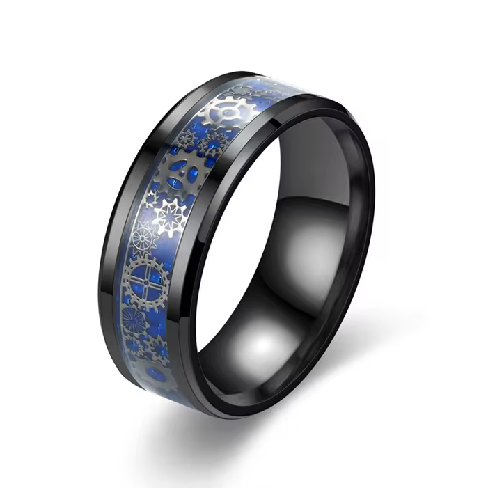 Fashion New 8mm Simple Men Ring Smooth Stainless Steel Blue Charms ...