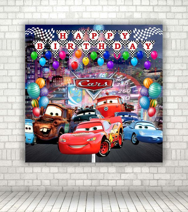 Cars Theme Baby Birthday Backdrops for Photography, Lightning McQueen ...