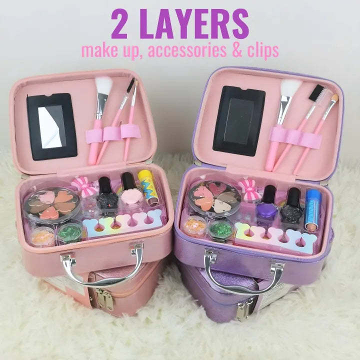 2 Layer MakeUp Kit for Kids – Cute Cosmetic Beauty Box for Girls – Play ...