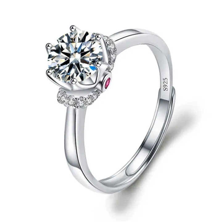 Moissanite Engagement Finger Rings Inlaid Diamond Open Ring 925 Silver ...