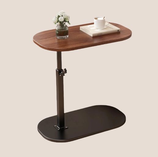 Adjustable Height C-Shaped Wooden Side Table – Oval Sofa Laptop Table ...
