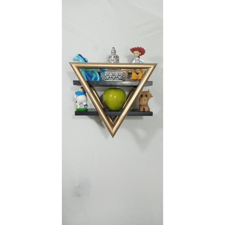 PVC TRIANGLE WALL HANGING SHELF GOLDEN WITH BLACK | Daraz.pk