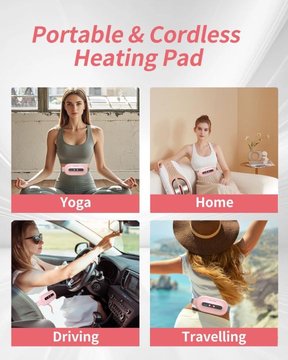 GlowRelief™ Menstrual Heating Pad – Pink Velvet Cramp Belt with 3 Heat ...