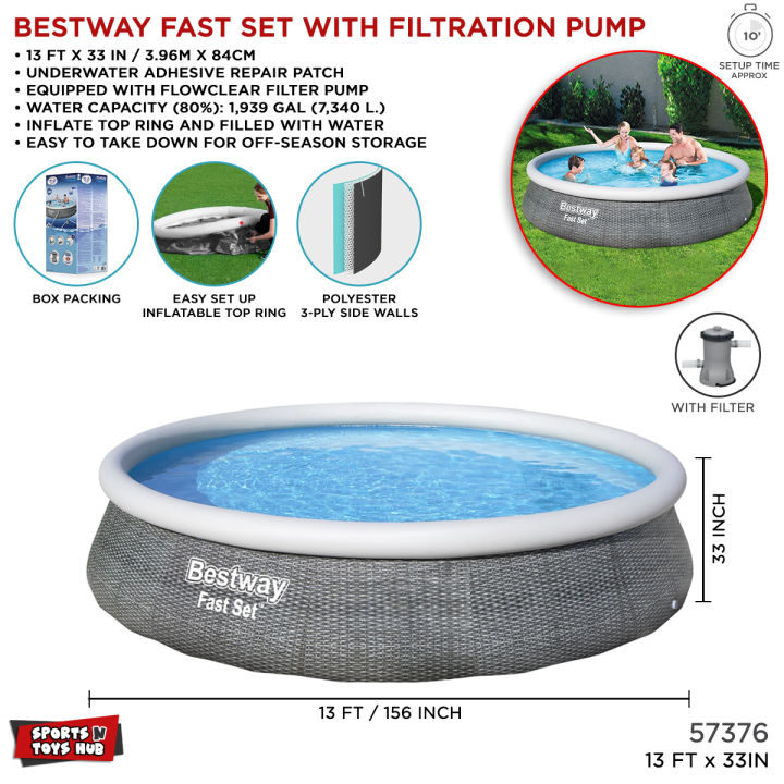13 Ft Bestway Inflatable Fast Set Swimming Pool With Filter For Kids ...