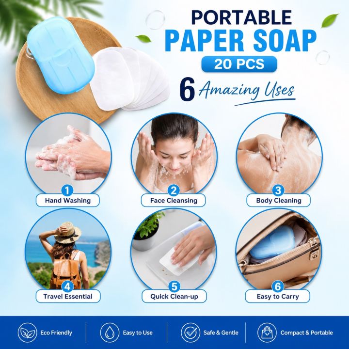 Travel Soap disposable paper soap Paper Washing Hand Bath Clean Scented ...