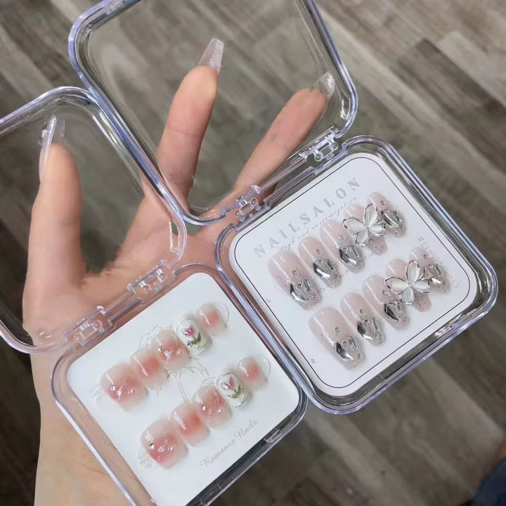 2 Box Acrylic Fake Nails Transparent Organizer Display Box Dust proof ...