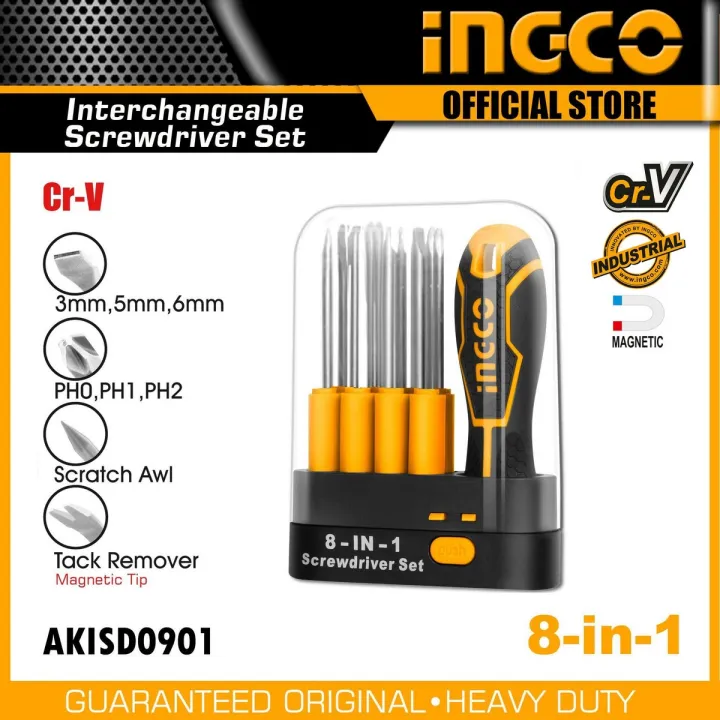 Ingco 8 In 1 Interchangeable Screwdriver Set - Yellow | Daraz.pk