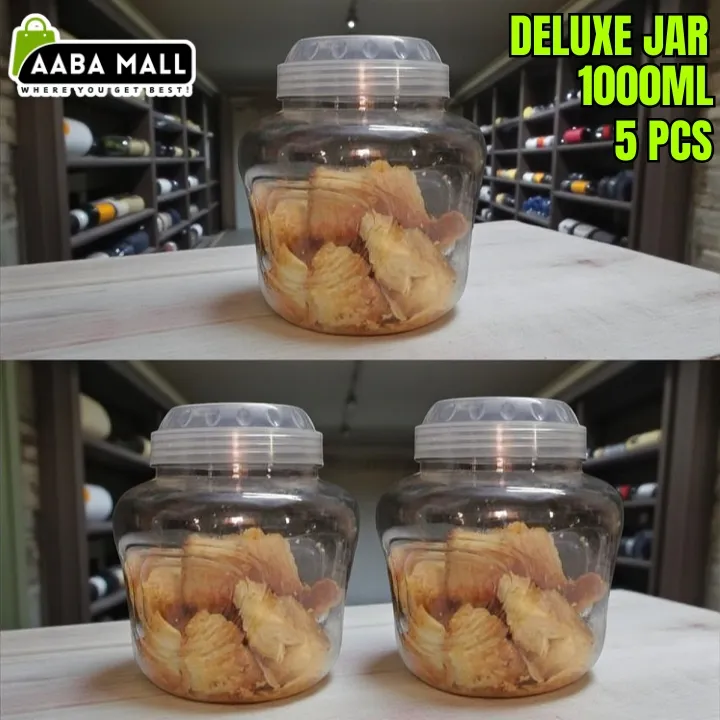 PACK OF 5 PCS Storage Jar 1 KG / 1000 Grams - Deluxe Design PET Plastic ...
