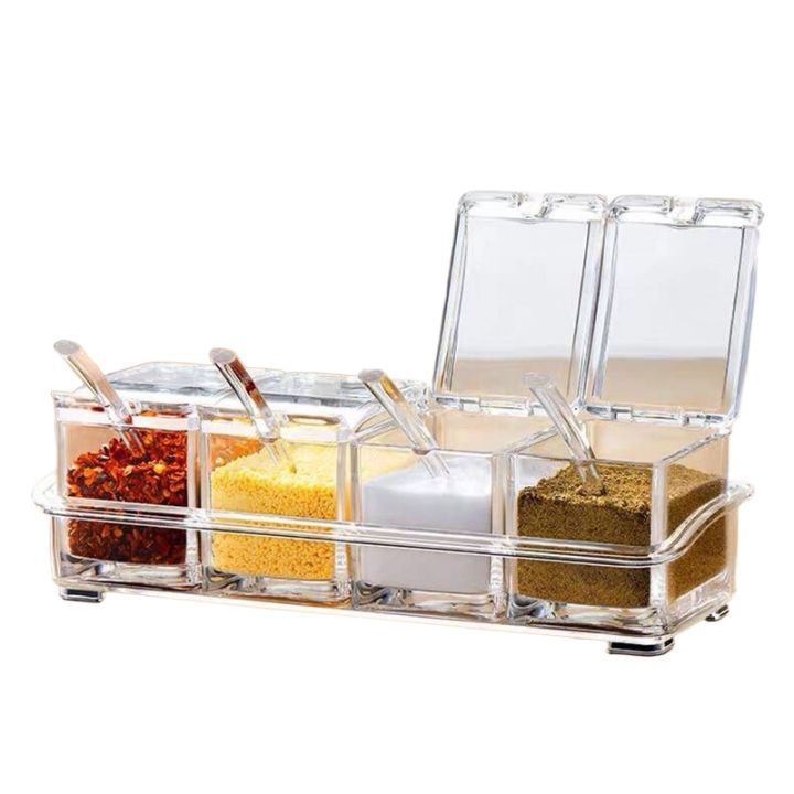 4 In 1 Partition Kitchen Seasoning Box Masala Box Set 4 Grid Portion ...