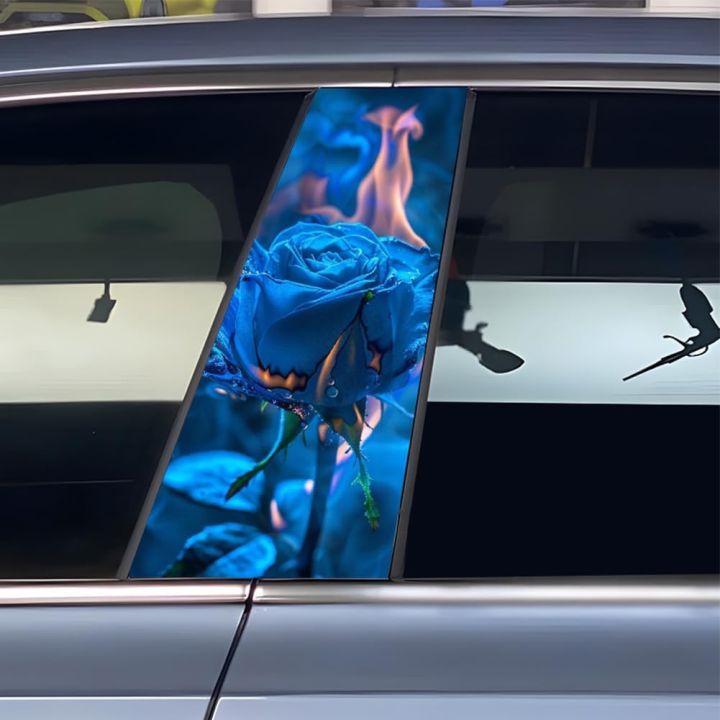 2pcs Rose Theme Vinyl Car Door Pillar Waterproof Stickers, Sun ...