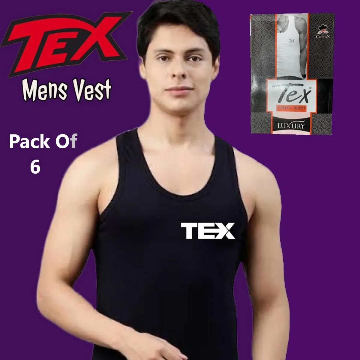 Pack Of 6- TEX Original Men's And Boys Black Vest/ Banyan Sleeves less ...